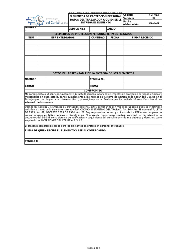 Formato Entrega Epp | PDF | Microsoft Excel