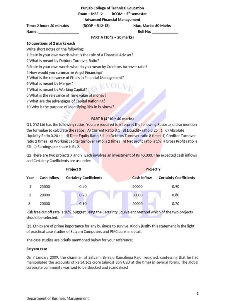 MSE - 2 - BCOM - Question Paper Approved | PDF | Economies | Money