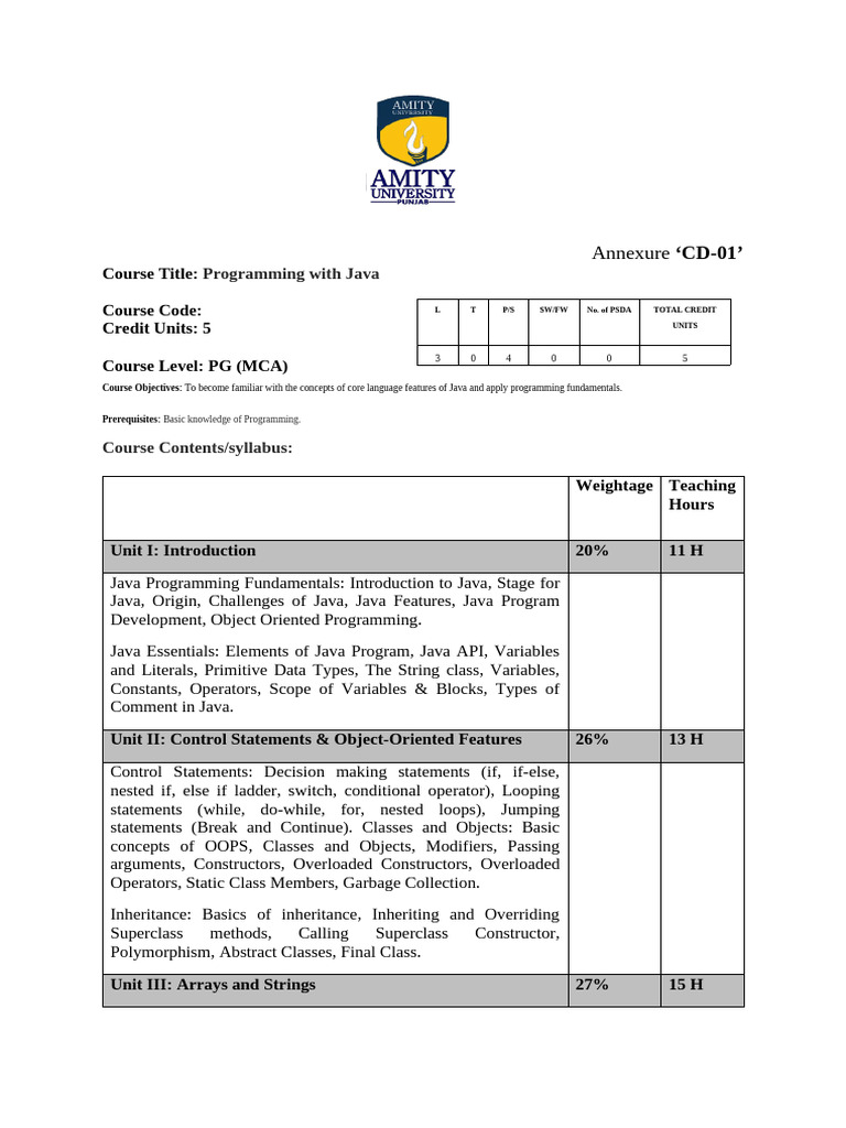 New Syllabus | PDF | Class (Computer Programming) | Method (Computer ...