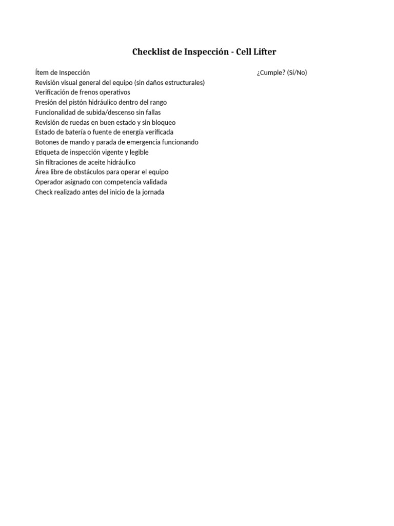 Checklist Cell Lifter | PDF