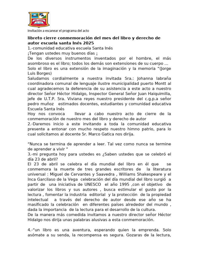 Libreto y Varios Cierre Mes Del Libro | PDF | Narración