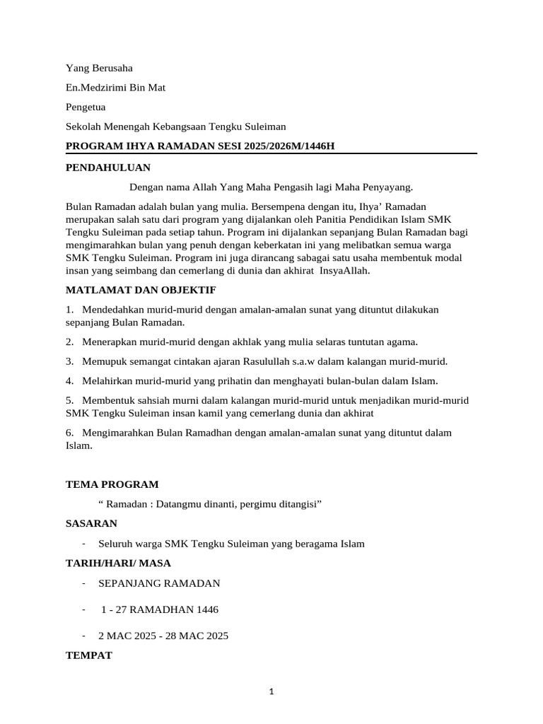 Kertas Kerja Ihya Ramadhan 2025 | PDF