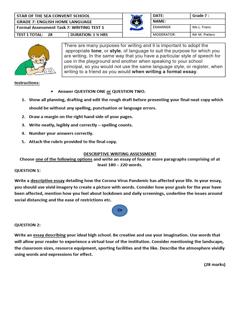 Grade 7 Descriptive Writing Assessment | PDF | Essays | Syntax