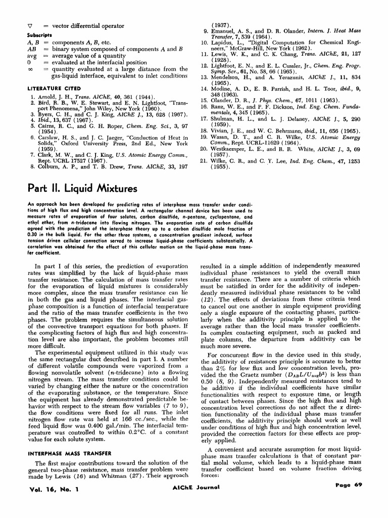 Evaporation Rates of Volatile Liquids in A Laminar Flow System Part II ...