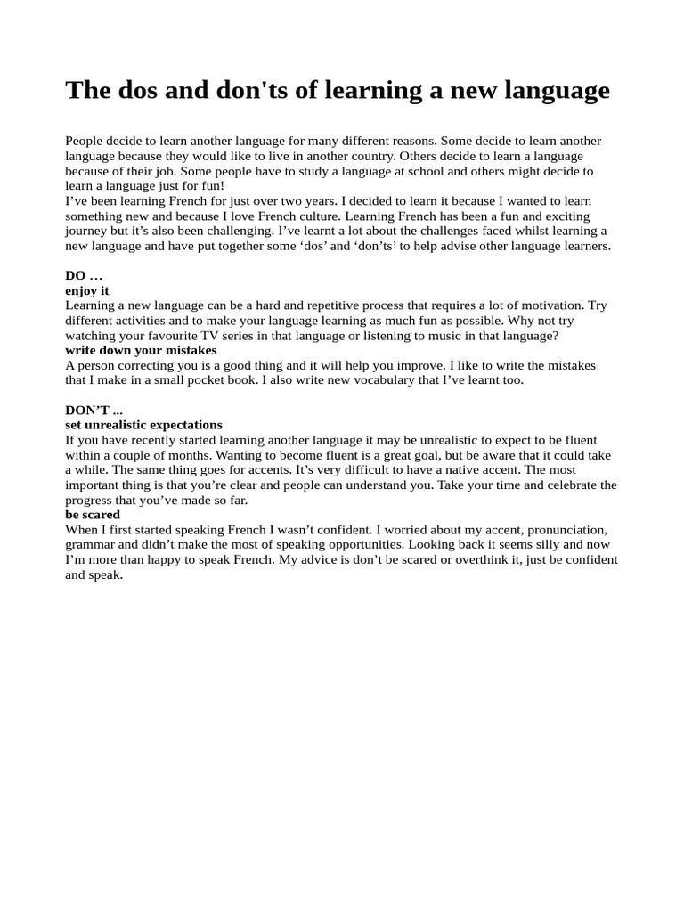 Dos and Dont's of Learning A New Language b2 | PDF