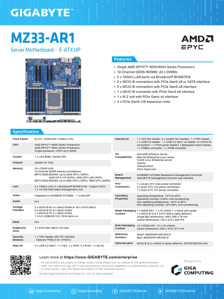 MZ33-AR1-rev3x Datasheet v1.0 | PDF | Computer Hardware | Computer Architecture