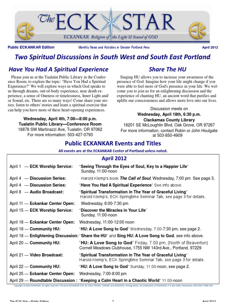 Portland Eckankar: ECK Star Newsletter April 2012 Issue | PDF ...