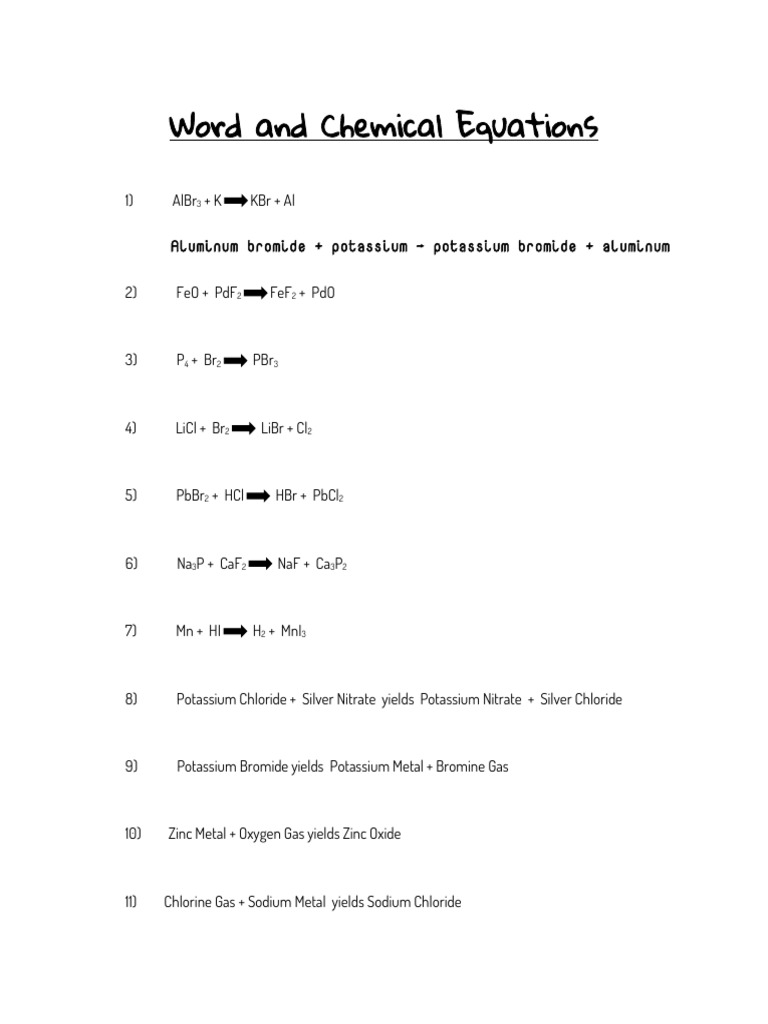 Chemical Equations Practice | PDF