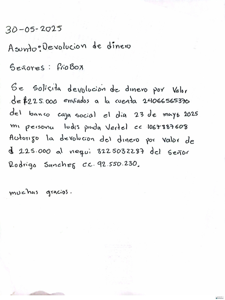 Carta Devolución de Dinero | PDF