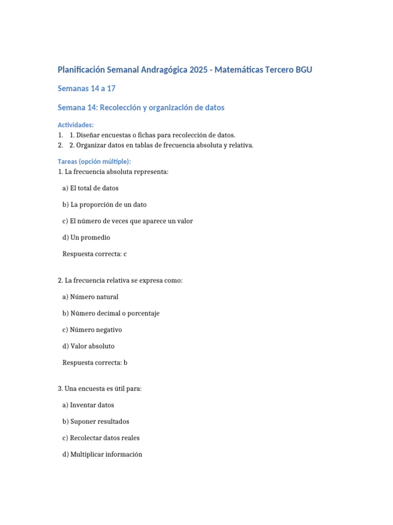 Planificación Semanal Matemática TerceroBGU Semanas14-17 | PDF | Modo ...