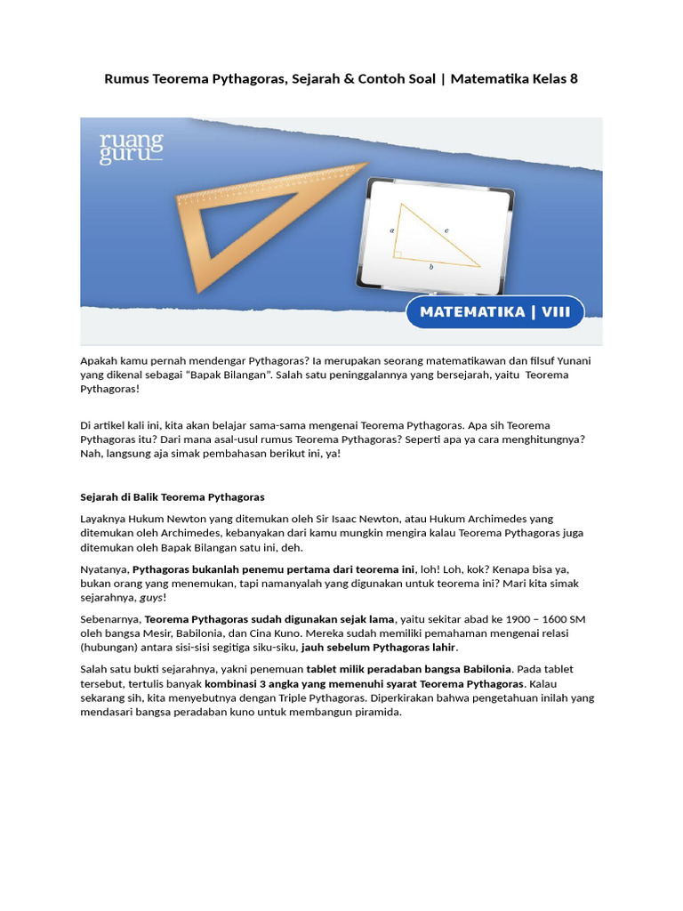 Rumus Teorema Pythagoras | PDF