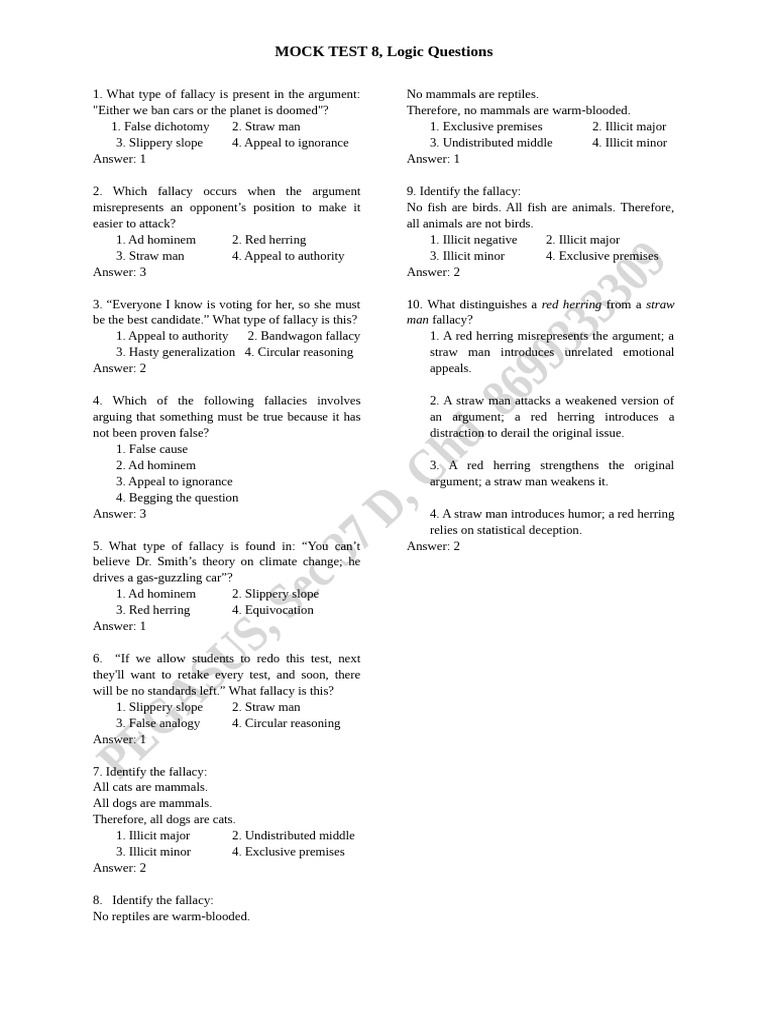 Test 8 Logic Questions-1 | PDF | Fallacy | Argument