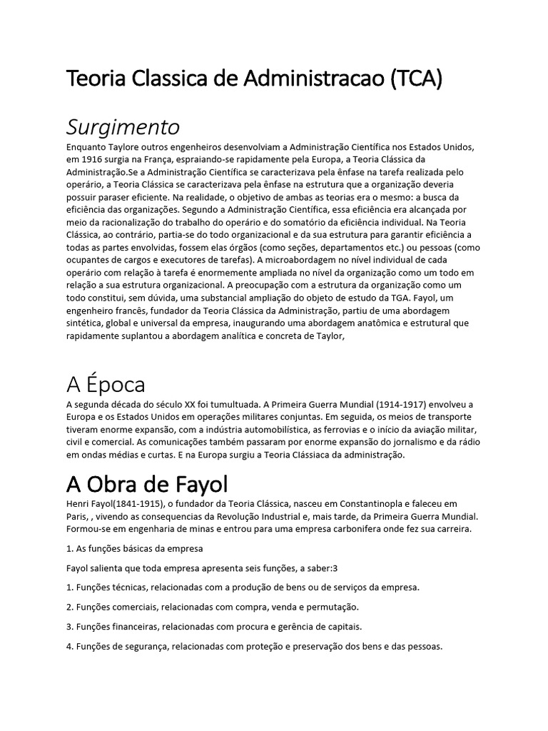 Teoria Classica de Administracao | PDF | Business | Science