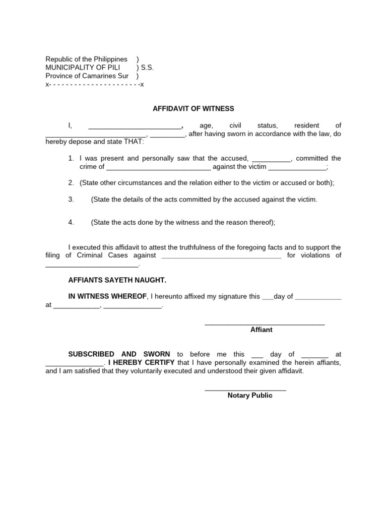 Sample of Affidavit of Witness | PDF