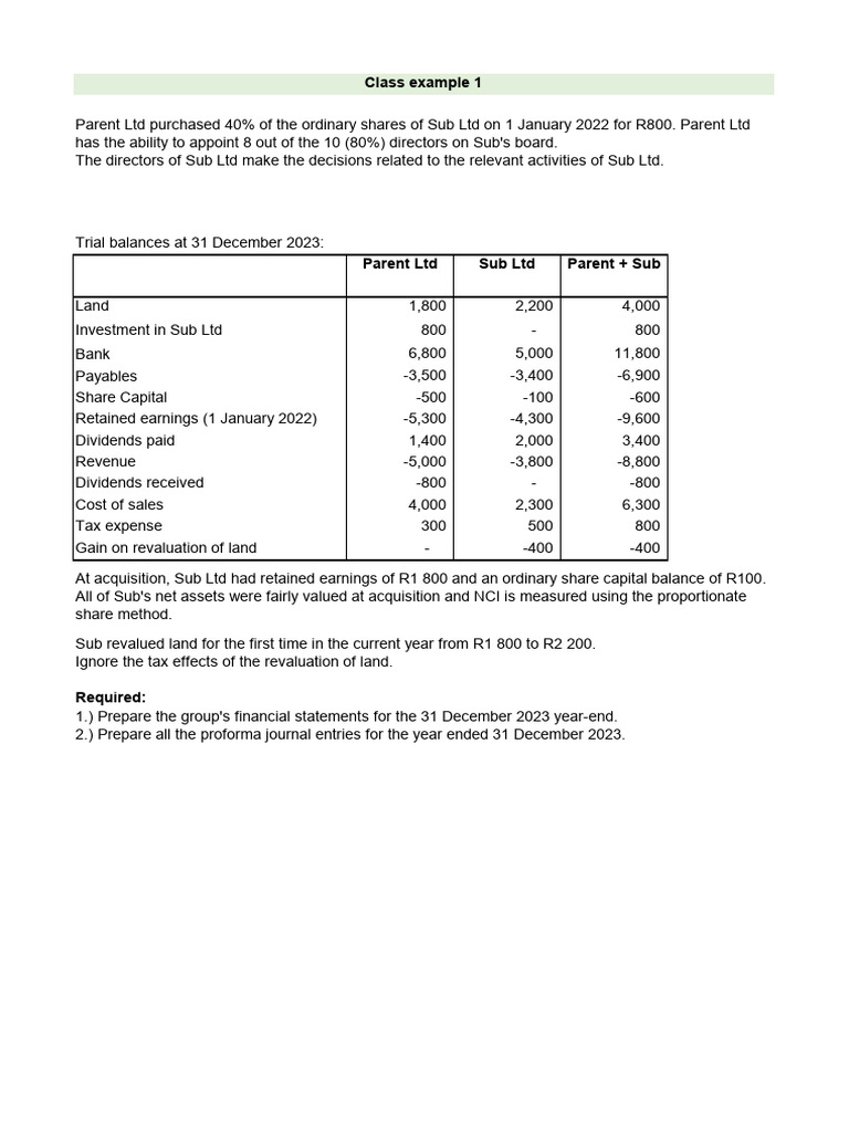 IFRS 10 - Class Example 1-3 calculations (Updated 2024) | PDF | Retained Earnings | Dividend