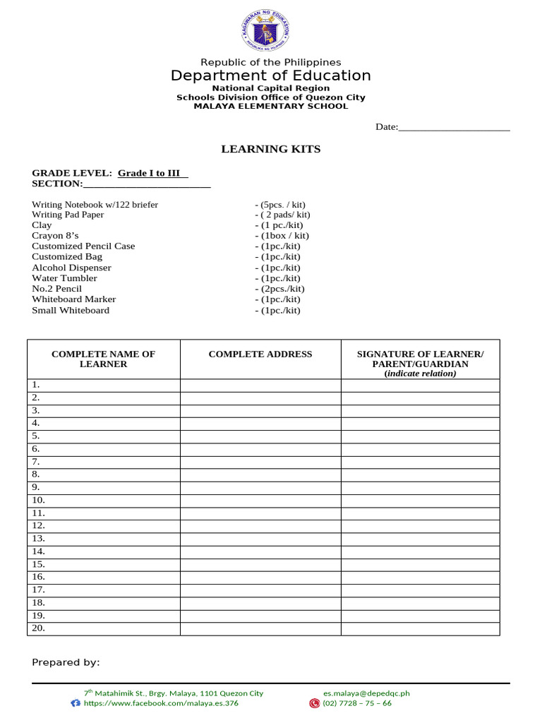 Learning Kit Grade 1-3-2025 2026 Allocation List | PDF