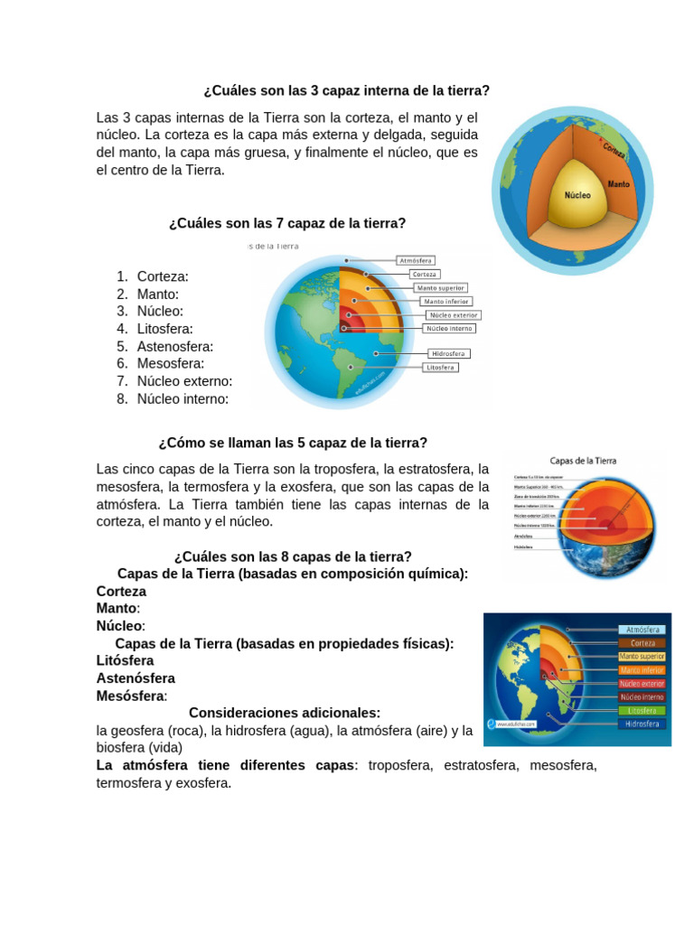 Capas internas de la Tierra: corteza, manto y núcleo | PDF