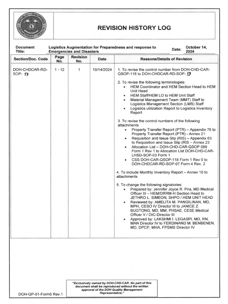 DOH-CHDCAR-RD-SOP-17 Logistics Augmentation For Preparedness and ...
