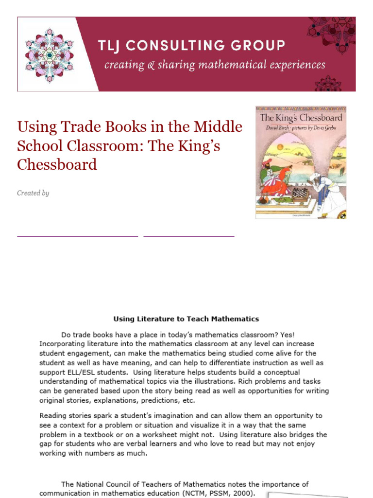 98 Math Literacy-MS-The Kings Chessboard TLJCG | PDF | Mathematics ...