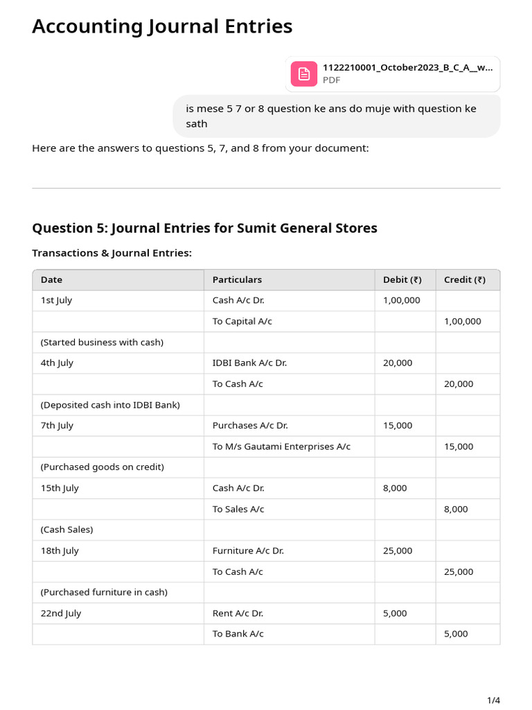 Accounting Journal Entries 5 7 8 Q Ans | PDF | Debits And Credits | Expense