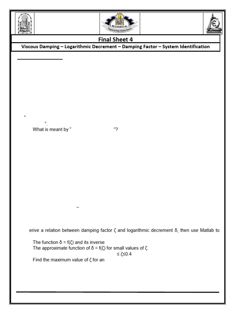 Final Sheet 4 - Viscous Damping - Logarithmic Decrement - Damping ...