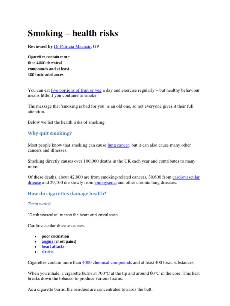 Smoking - Health Risks: Reviewed by | PDF | Chronic Obstructive ...