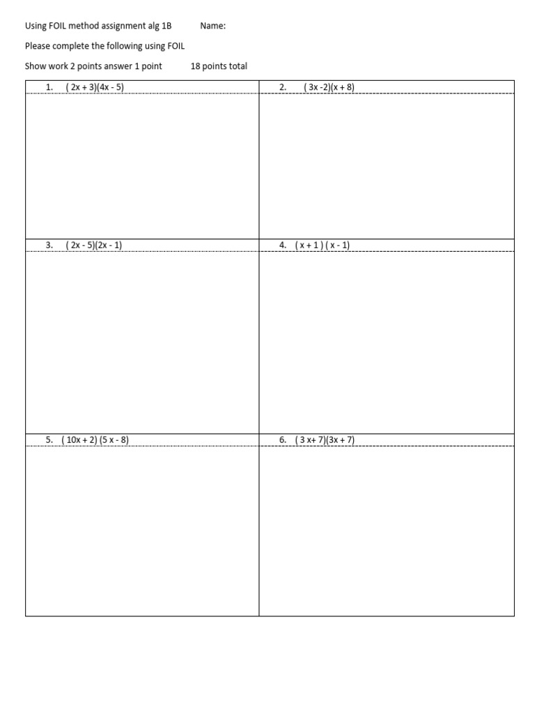 Using FOIL Method Assignment Alg 1B | PDF