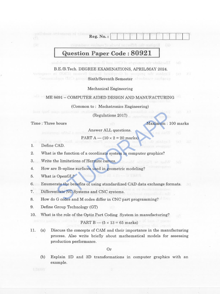 CADCAM Question Paper 2 | PDF