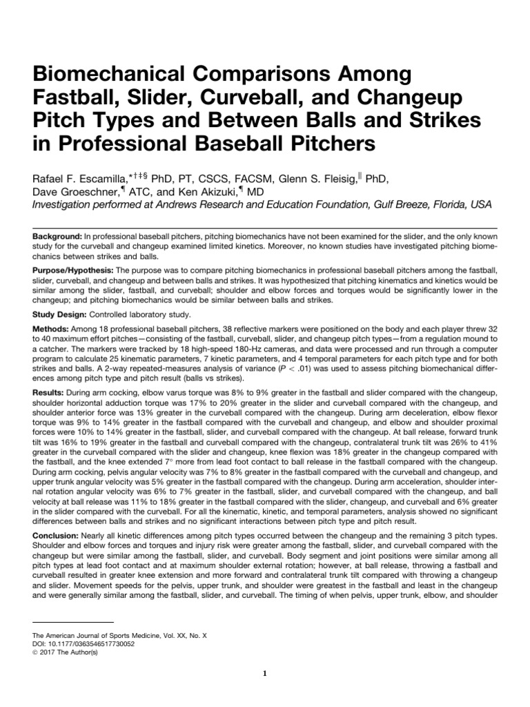 Biomechanics of Baseball Pitch Types | PDF | Pitcher | Anatomical Terms ...