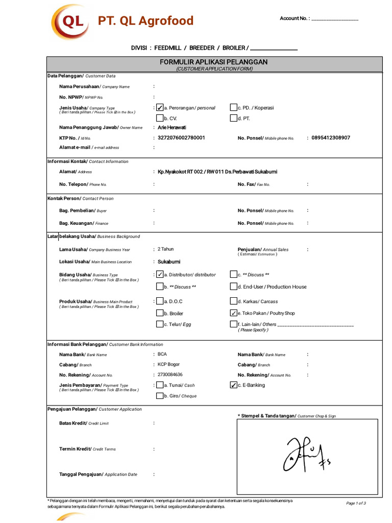 Formulir Aplikasi Pelanggan Baru | PDF