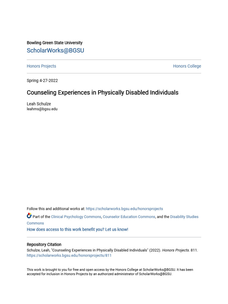 Counseling Experiences in Physically Disabled Individuals | PDF ...