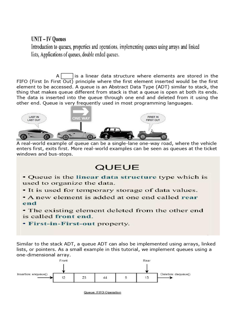 Unit-4 (Queues) (17 4 2025) | PDF | Queue (Abstract Data Type) | Algorithms And Data Structures