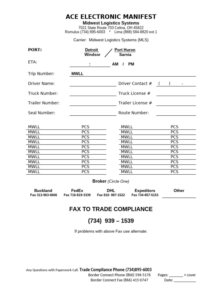 BLANK ACE Manifest Multiple Stops | PDF