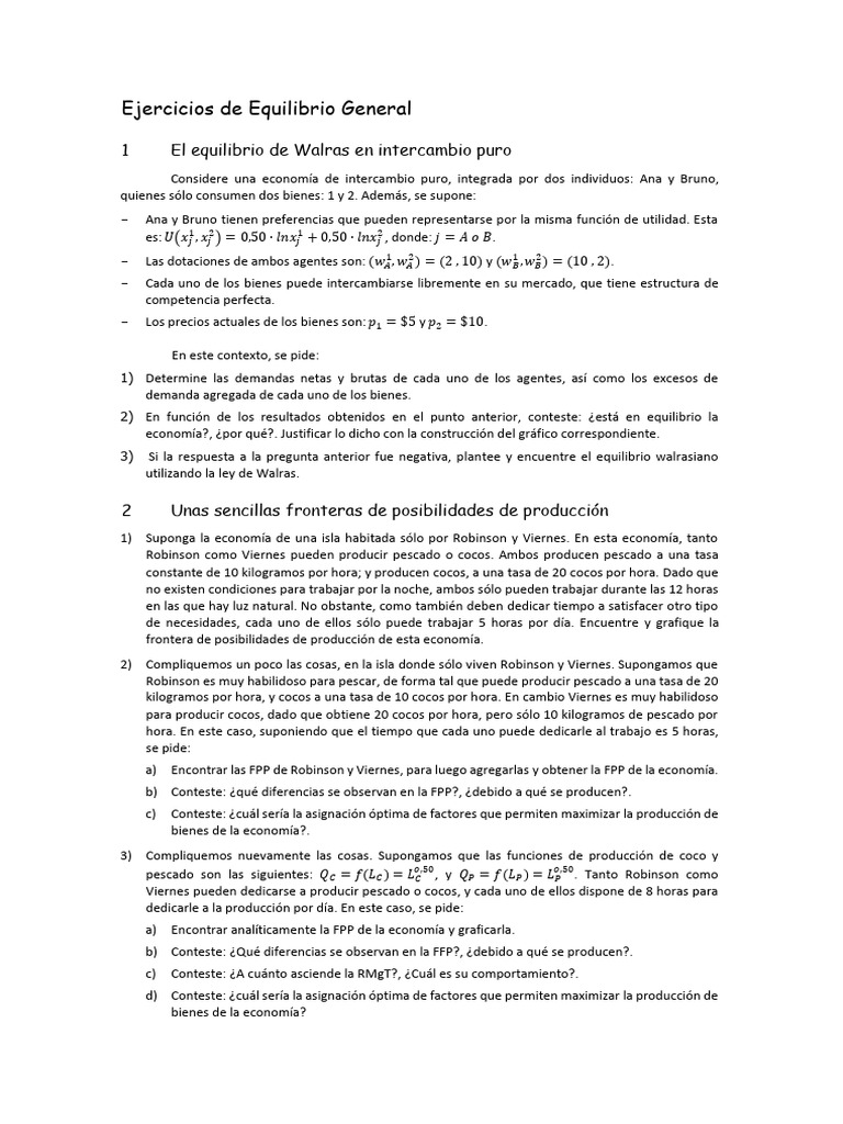 Ejercicios de Equilibrio General | PDF | Teoría del equilibrio general ...