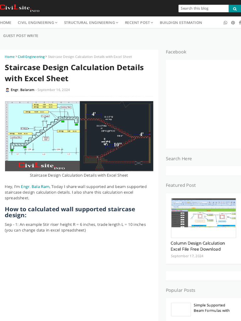 Staircase Design Calculation Details With Excel SH | PDF | Strength Of ...