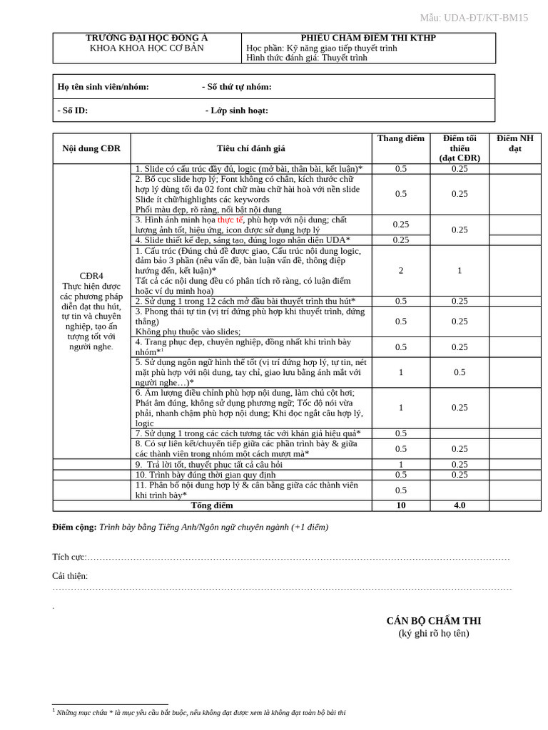 STT Nhom - Lop - Phieu Cham Thi KTHP | PDF