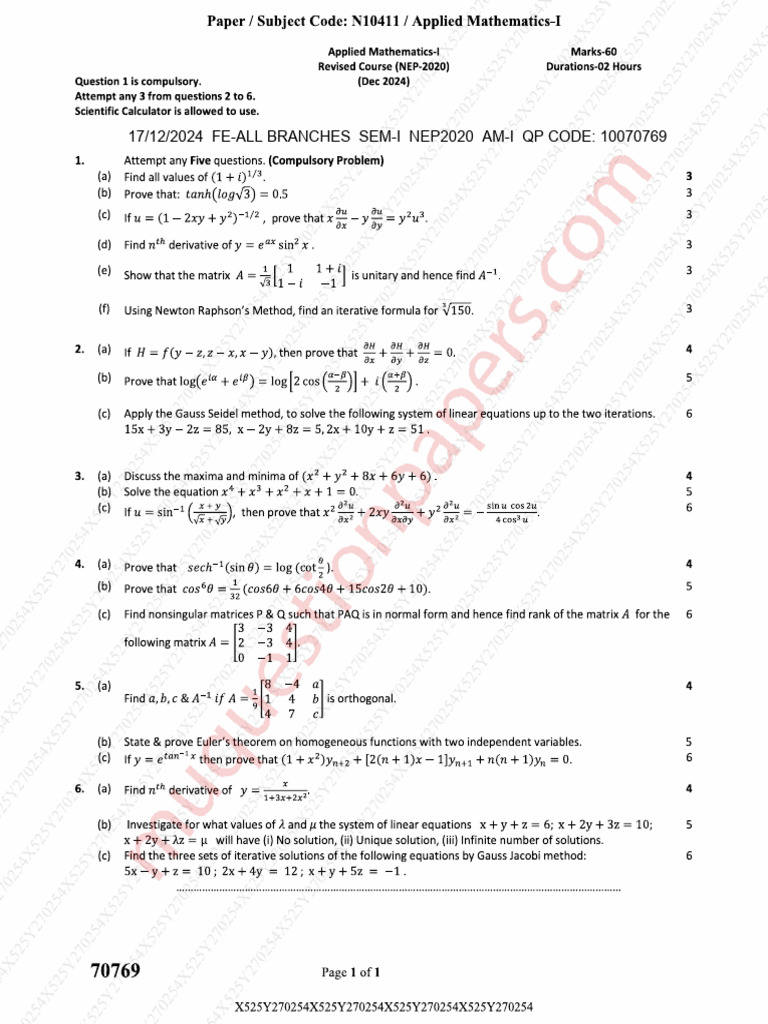 Be First Year Engineering Semester 1 2024 December Applied Mathematics I Nep 2020 Scheme | PDF