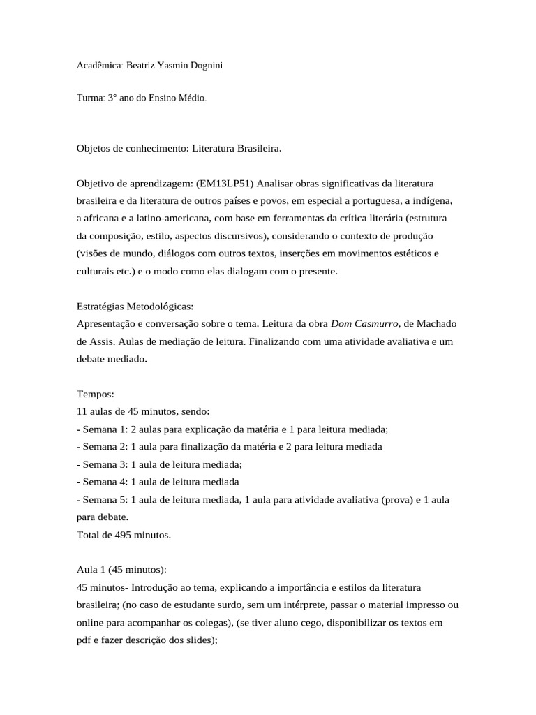 Proposta de Plano de Aula Ensino Médio | PDF | Bibliotecas | Deficiência visual