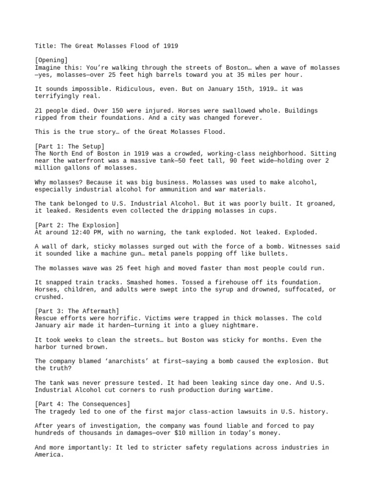 The Great Molasses Flood of 1919 | PDF | Man Made Disasters