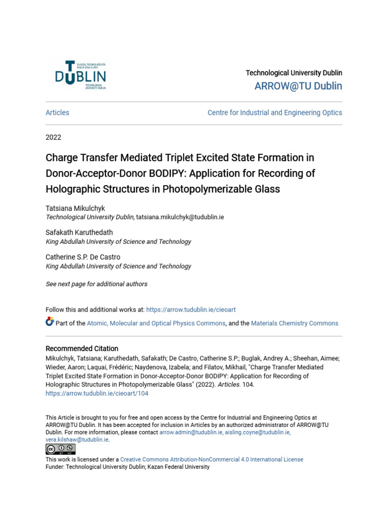 Charge Transfer Mediated Triplet Excited State Formation in Donor | PDF ...
