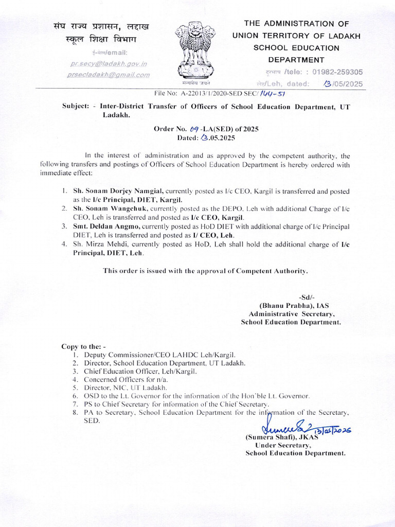 Inter-District Transfer of Officers of SED DT 13.05.2025 - 0001 | PDF