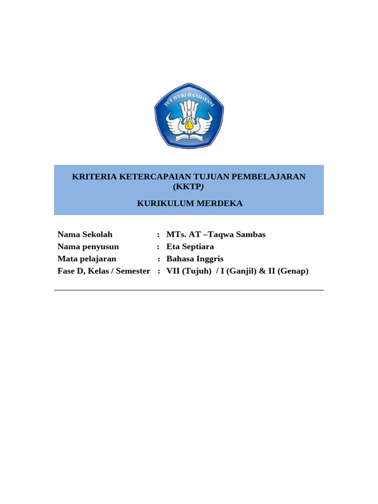 Format KKTP Kurikulum Merdeka SD | PDF