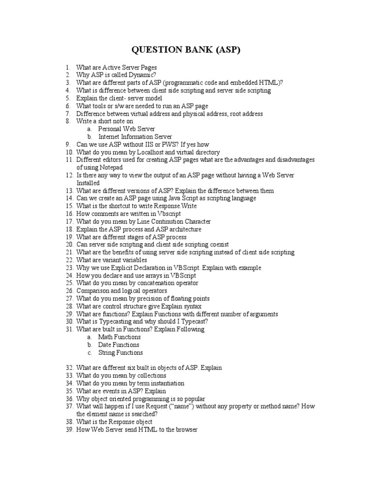 Question Bank Asp Pdf Cookie Active Server Pages