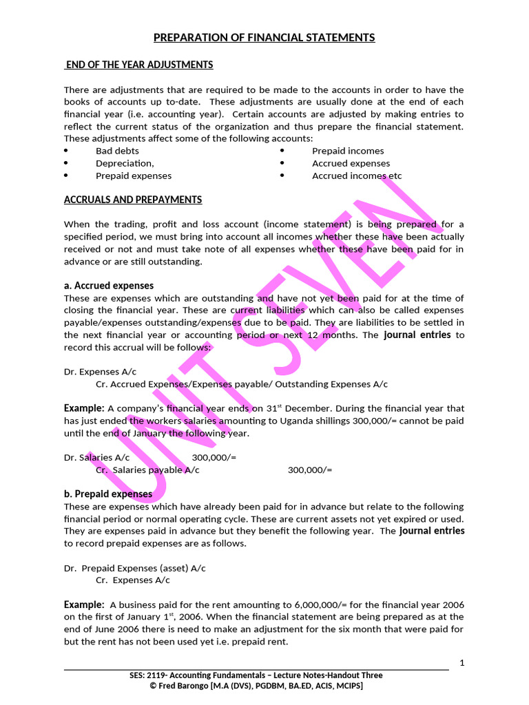 Handout Seven - Preparation of Financial Statement | PDF | Income ...