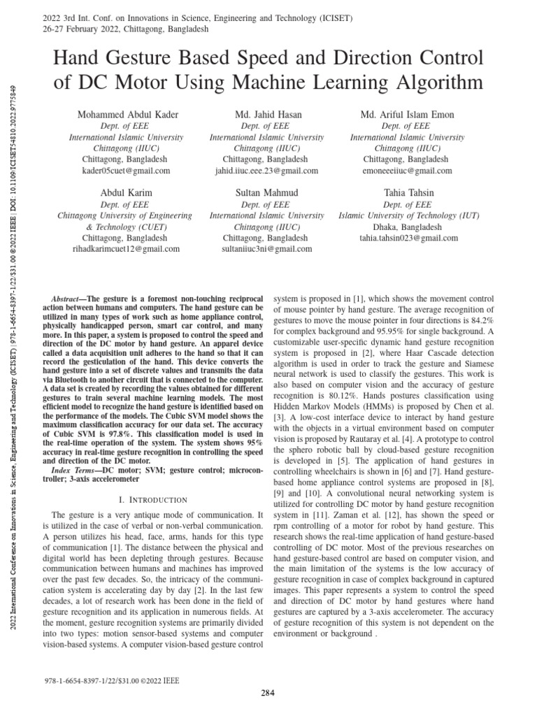 Hand Gesture Based Speed and Direction Control of 250612 105413 | PDF ...