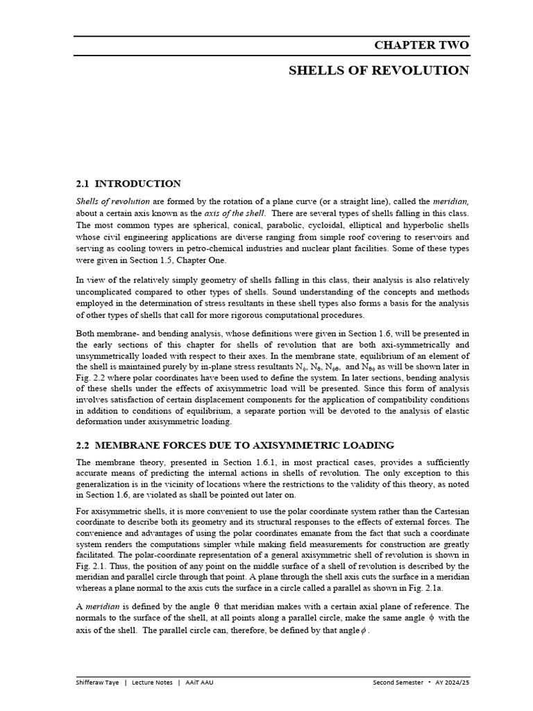 SHL-5 Shells of Revolution 2024.25 II AAiT AAU - X | PDF | Coordinate System | Stress (Mechanics)