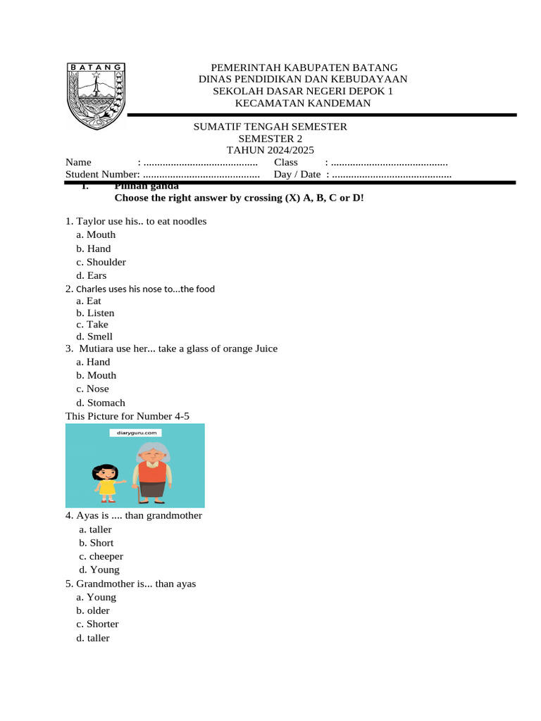 Soal Sts Bahasa Inggris Kelas 5a-5b | PDF