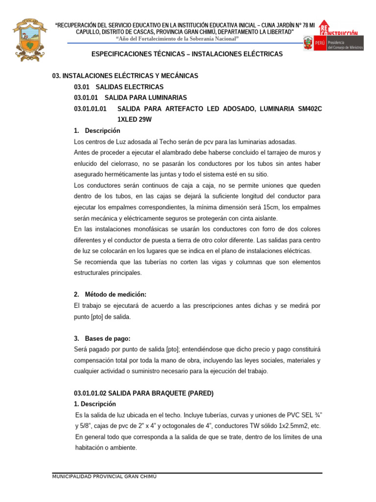 3 - Especificaciones Ins. Electricas Capullo Ok | PDF | Enchufes y tomas de corriente alterna ...