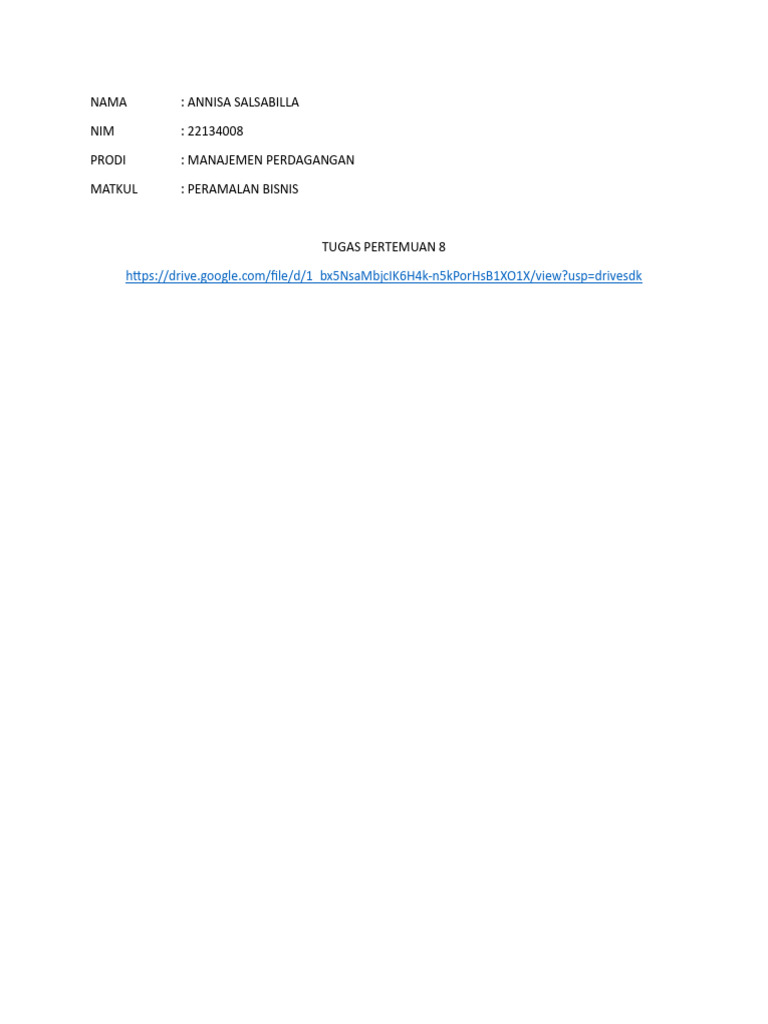 Pert 8 Peramalan Bisnis Annisa Salsabilla | PDF