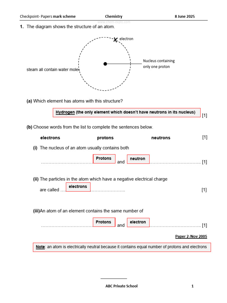 G8 - Booklet Pastpapers-Checkpoint - Chem - Classified - MS | PDF | Acid | Chemical Elements